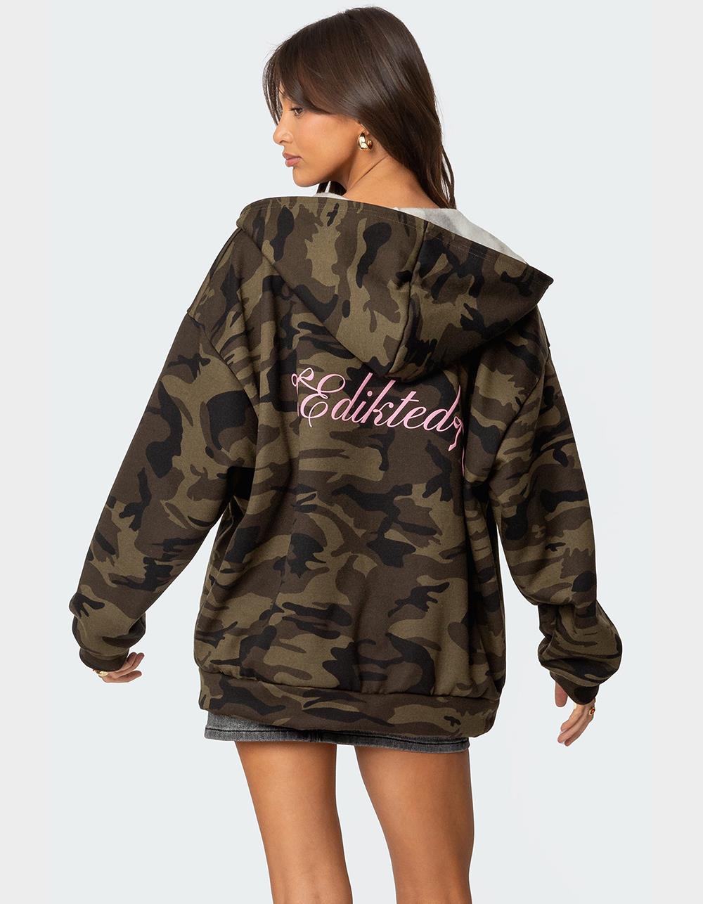 EDIKTED Camo Oversized Bow Detail Hoodie - DK GREEN | Tillys