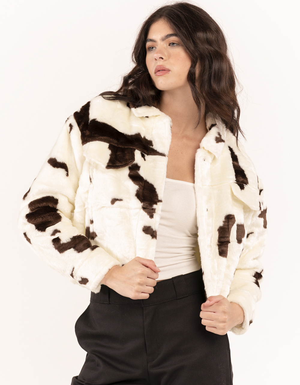 ASHLEY Womens Cow Fur Trucker Jacket - BROWN COMBO | Tillys