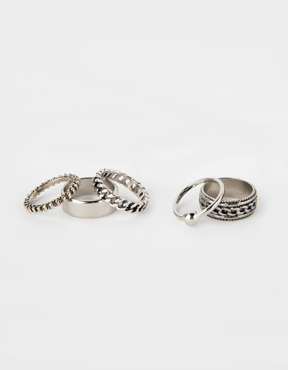 RSQ 5 Pack Textured Ring Set - SILVER | Tillys