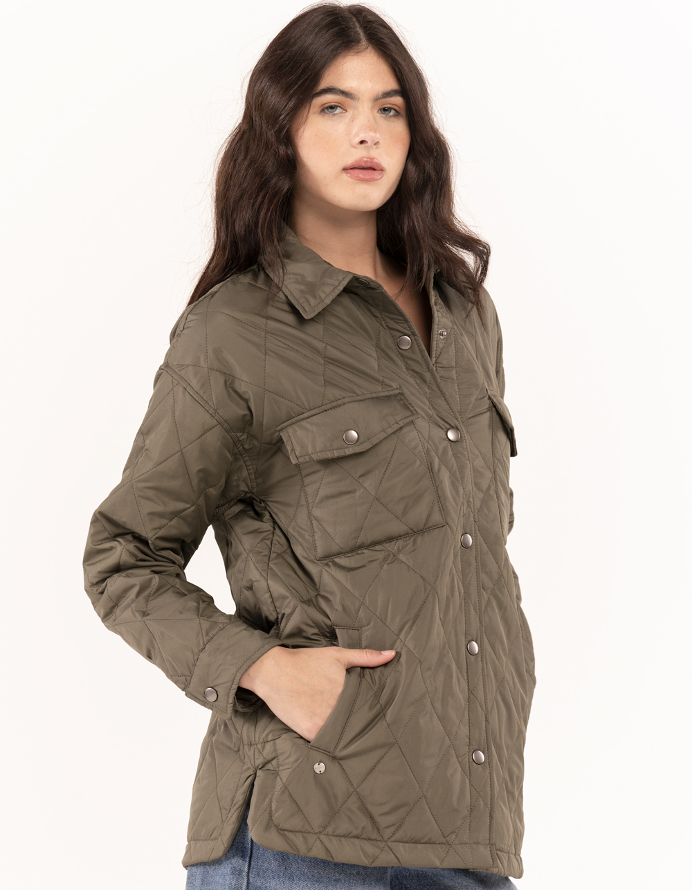 RSQ Diamond Quilt Womens Shacket - OLIVE | Tillys
