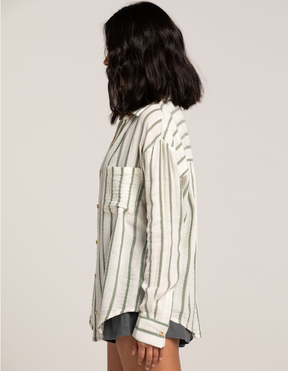 RSQ Stripe Gauze Womens Boyfriend Shirt - OLIVE | Tillys