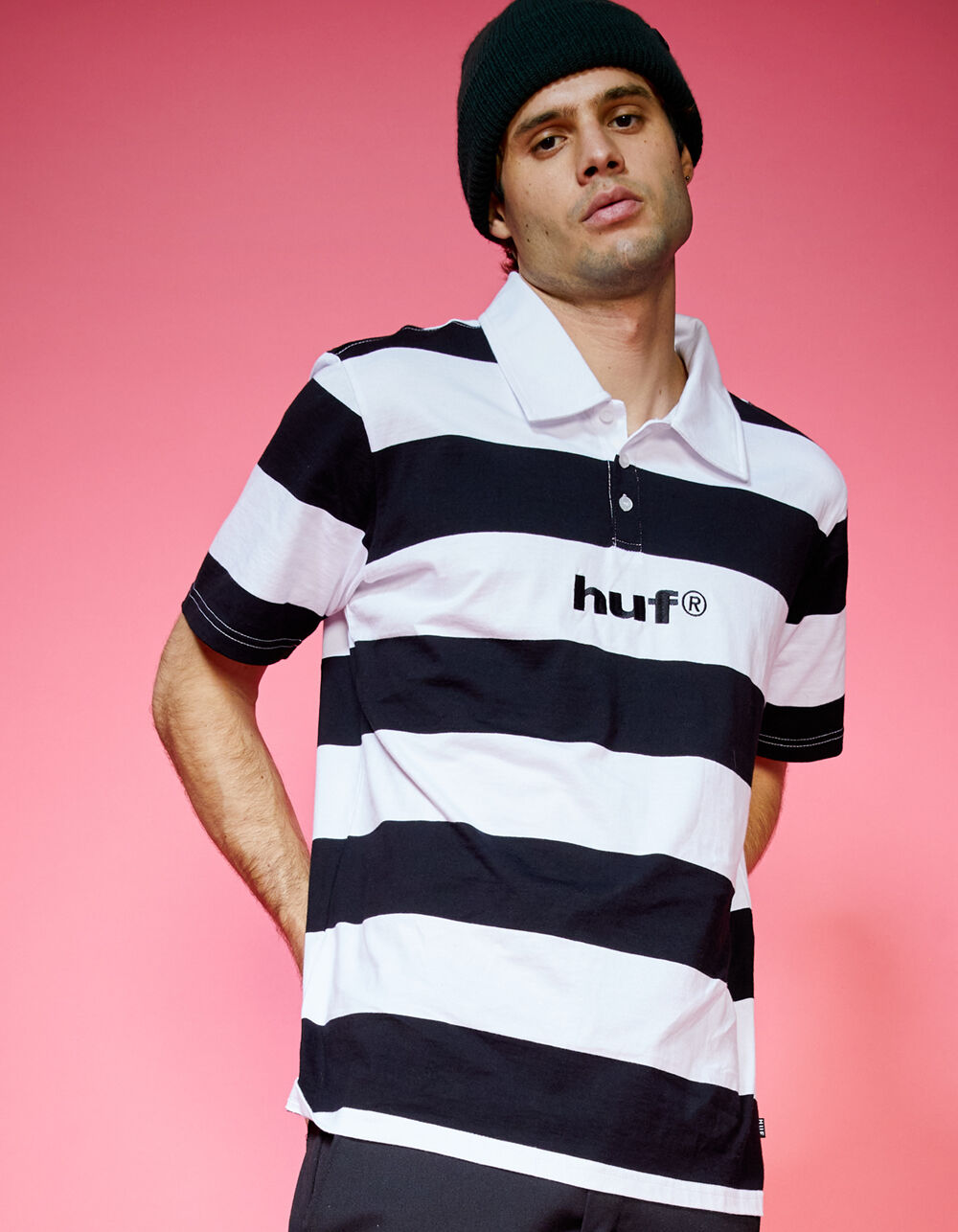 HUF Marathon Mens Polo Shirt - BLK/WHT | Tillys