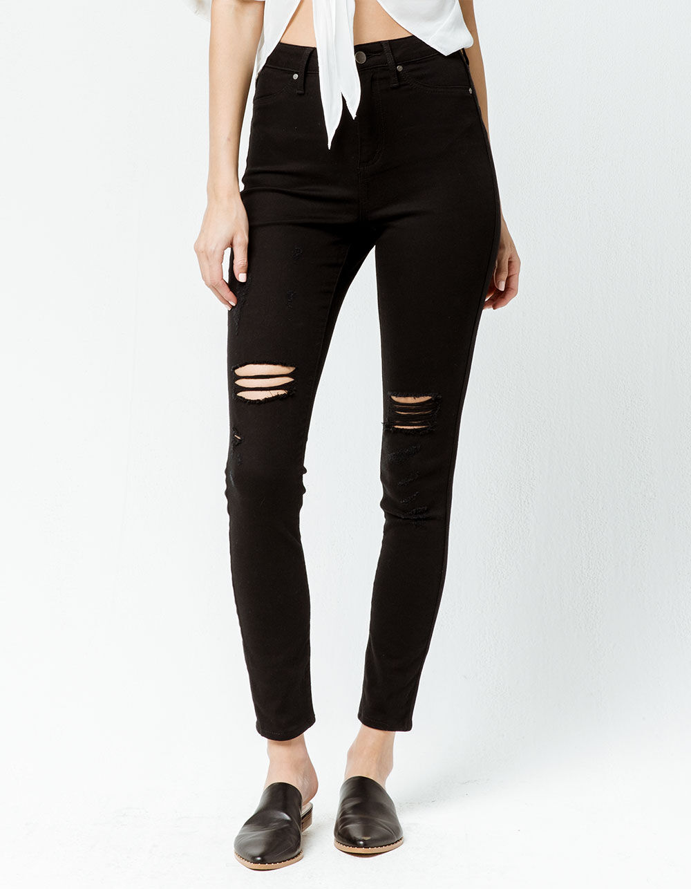 RSQ Super High Rise Black Denim Womens Ripped Jeggings - BLACK DENIM ...