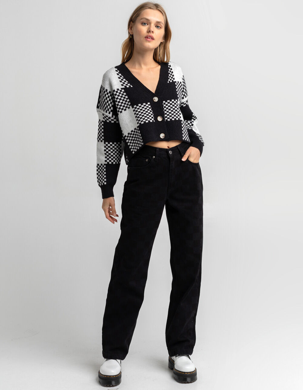 TIMING Plaid Womens Crop Cardigan - BLACK/WHITE | Tillys