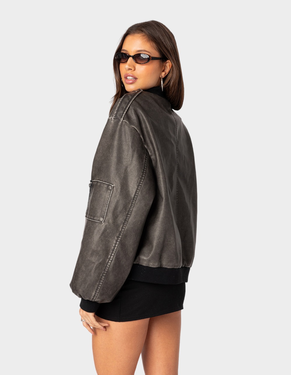 EDIKTED Vava Washed Faux Leather Womens Bomber Jacket - GRAY | Tillys
