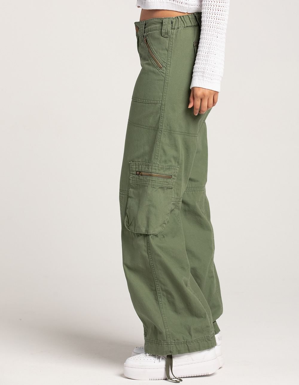 RSQ Womens Low Rise Overdye Cargo Zipper Pants - OLIVE | Tillys