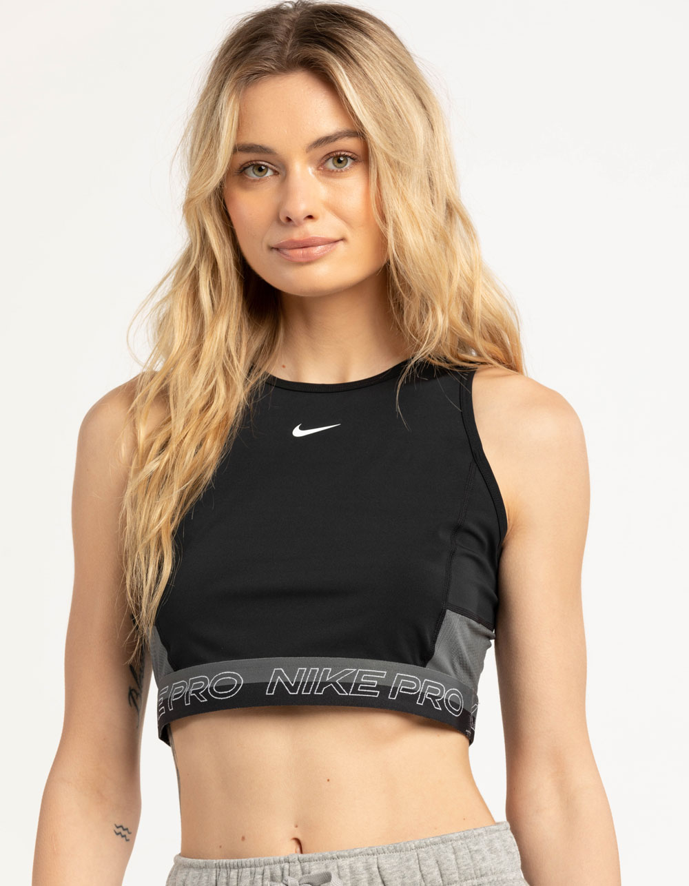 Nike Womens Trompe Cropped Tank Top Black Life Style Sports