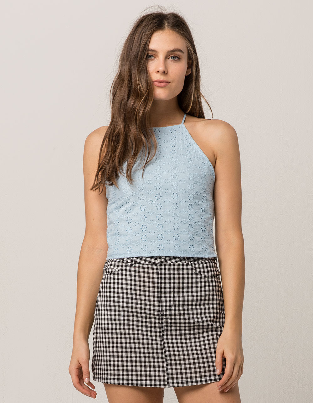 IVY & MAIN Eyelet Cross Back Light Blue Womens Top - LIGHT BLUE | Tillys