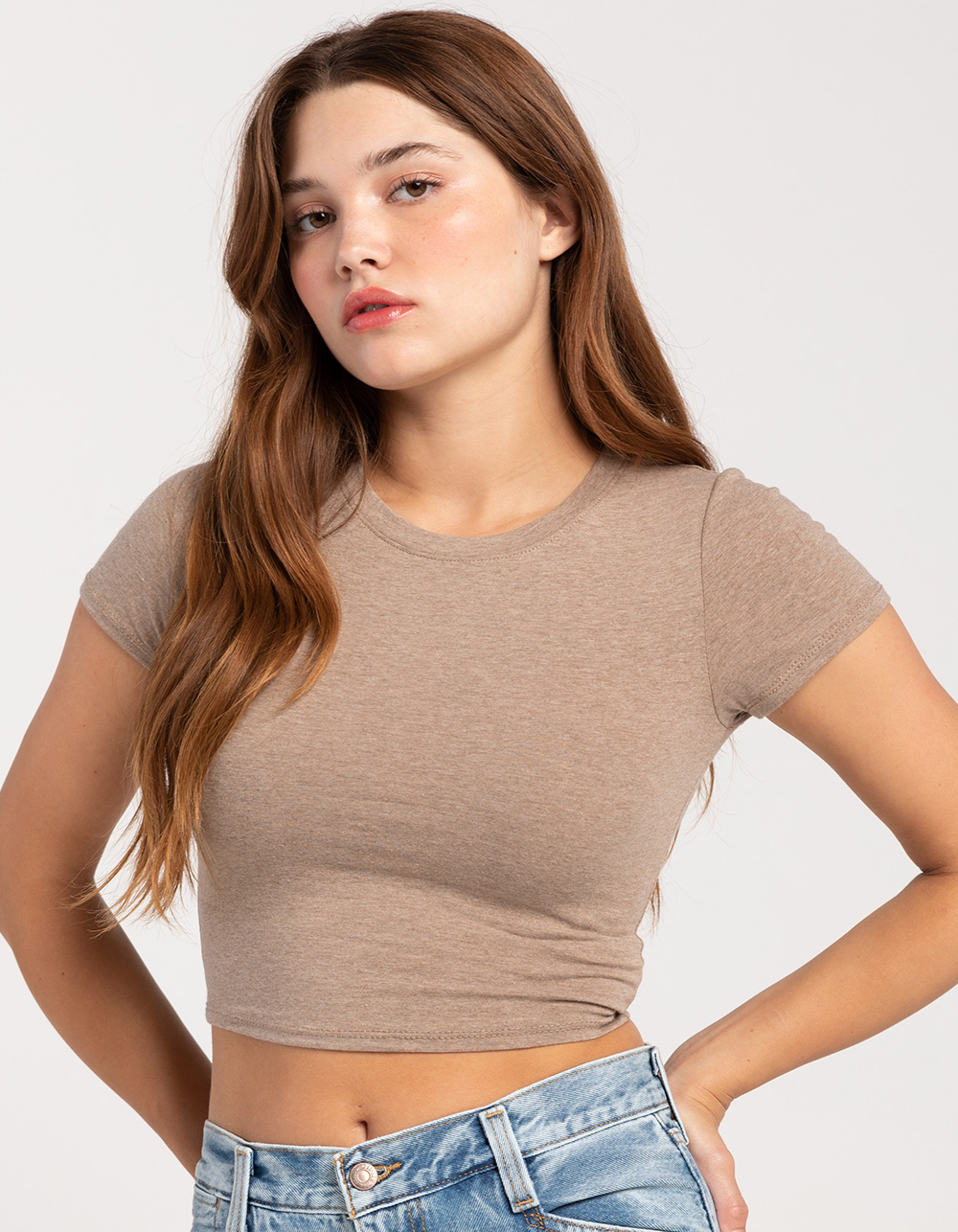 BOZZOLO Womens Cropped Tee - MOCHA | Tillys