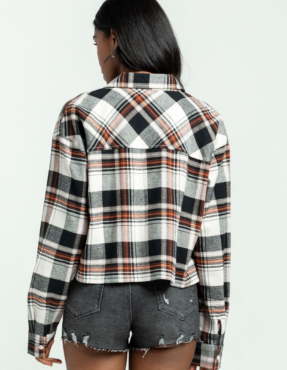 RSQ Big Plaid Womens Crop Flannel Shirt - CREAM COMBO | Tillys