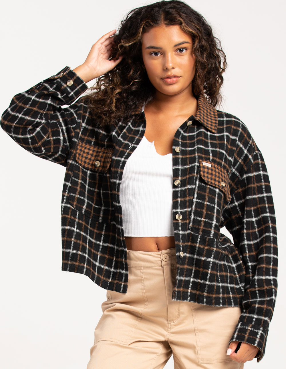 BRIXTON Bowery Womens Crop Flannel - BLACK COMBO | Tillys