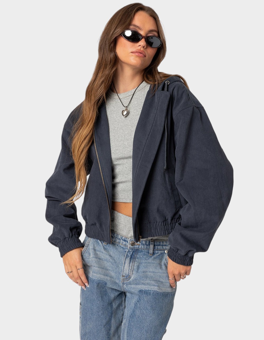 EDIKTED Milly Oversized Cropped Jacket - NAVY | Tillys