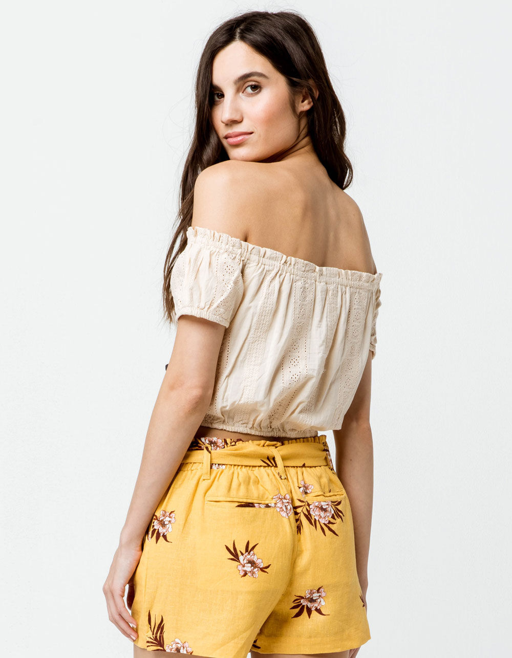 SKY AND SPARROW Crop Peasant Cream Womens Off The Shoulder Top - CREAM ...