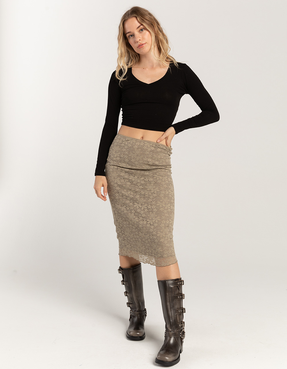 RSQ Womens Low Rise Lace Midi Skirt - SAGE | Tillys