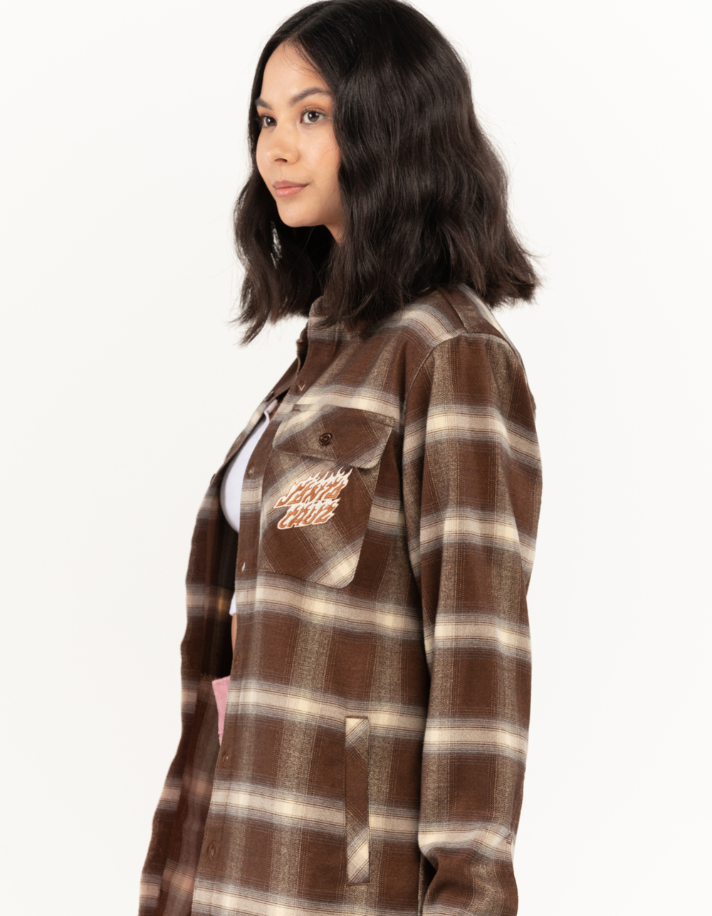 SANTA CRUZ Flame Womens Oversized Flannel Shacket - BROWN COMBO | Tillys