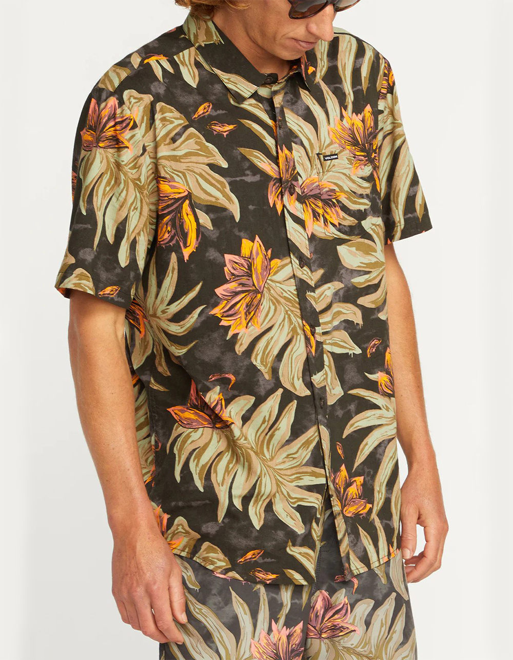 VOLCOM Marble Floral Mens Button Up Shirt - BLACK COMBO | Tillys