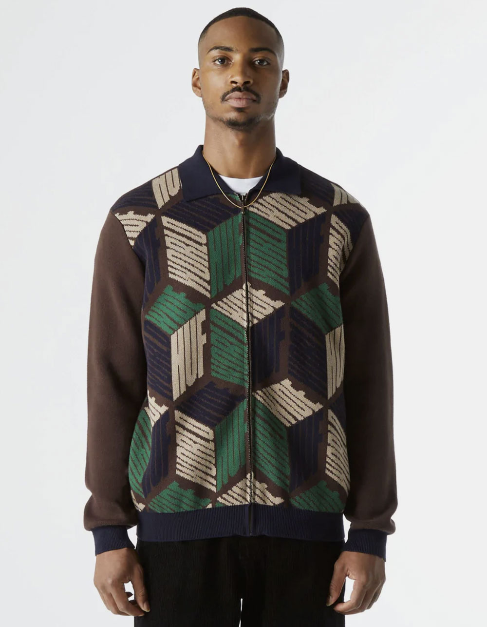 HUF Dimensions Zip Mens Sweater - CHOCOLATE | Tillys