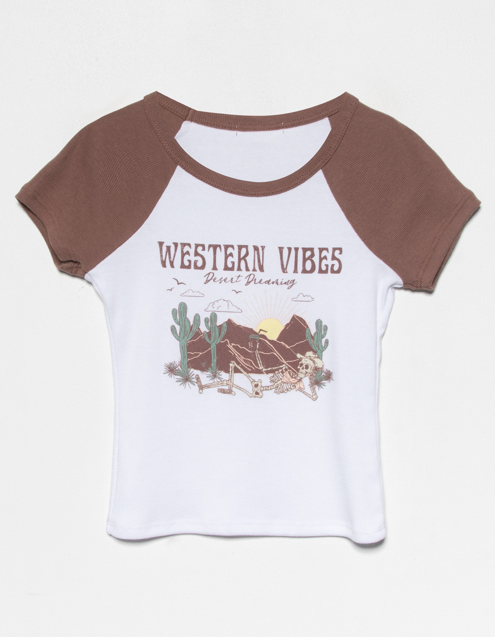 FULL TILT Western Skelton Girls Raglan Tee - white brown | Tillys