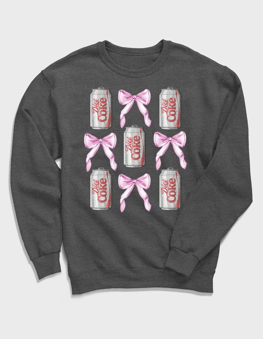 COCA-COLA Bows And Cans Grid Unisex Crewneck Sweatshirt - CHARCOAL | Tillys