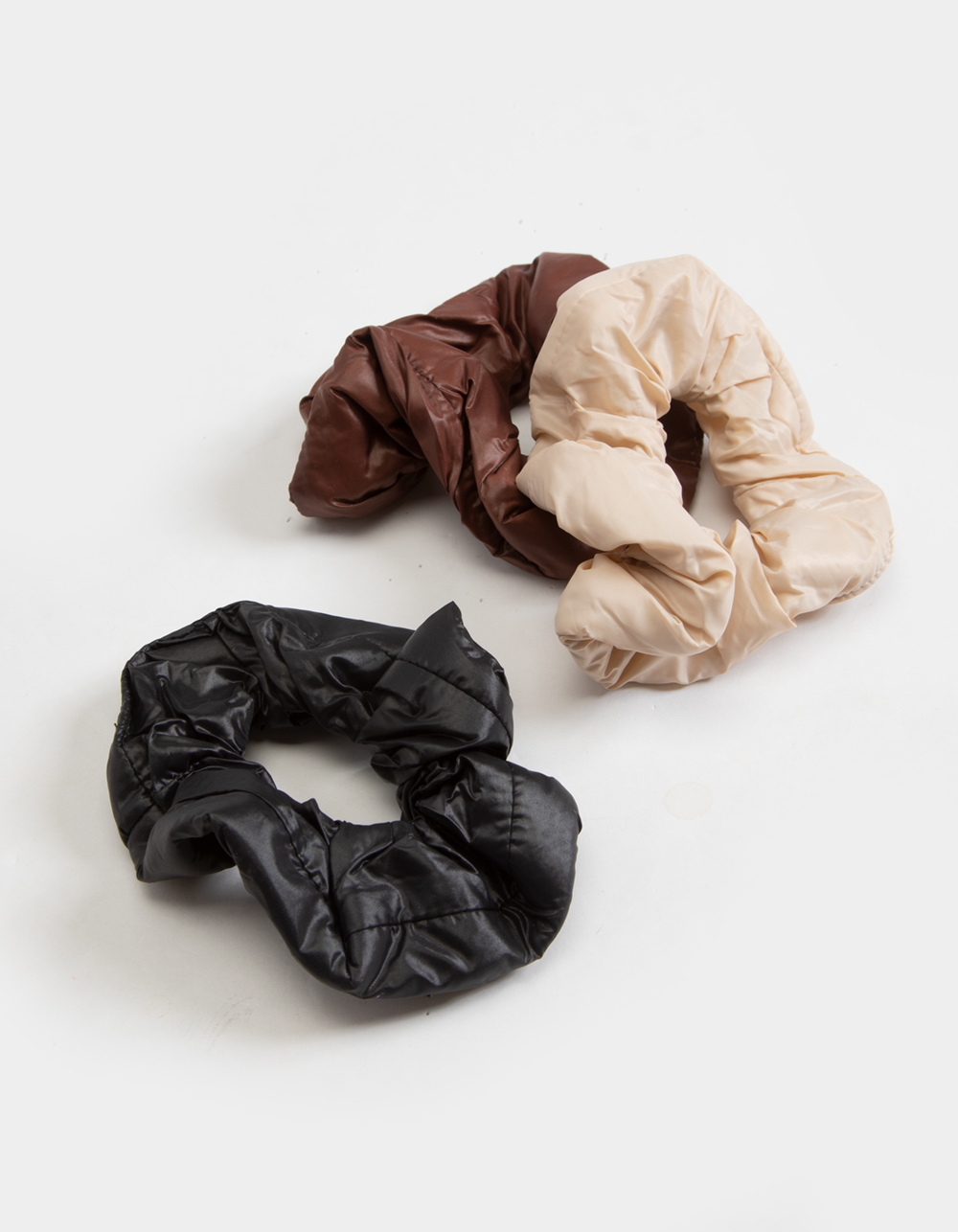 FULL TILT 3 Piece Nylon Puff Scrunchies - BROWN COMBO | Tillys