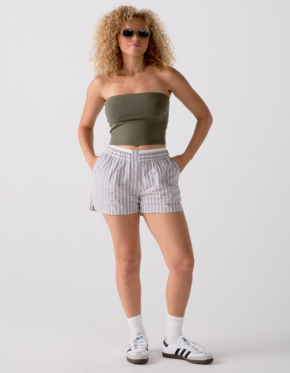 RSQ Womens Button Front Stripe Boxers - GRAY | Tillys