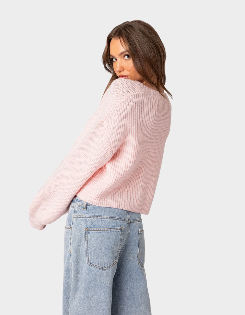 EDIKTED Sabrina Chunky Knit Womens Cropped Cardigan - LIGHT PINK | Tillys