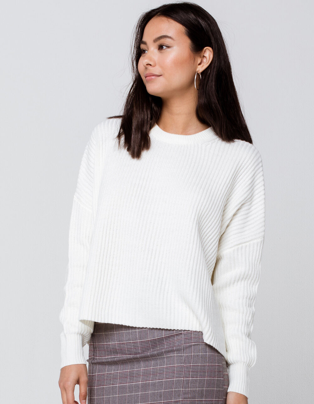 SKY AND SPARROW Drop Shoulder Womens Cream Sweater - CREAM | Tillys