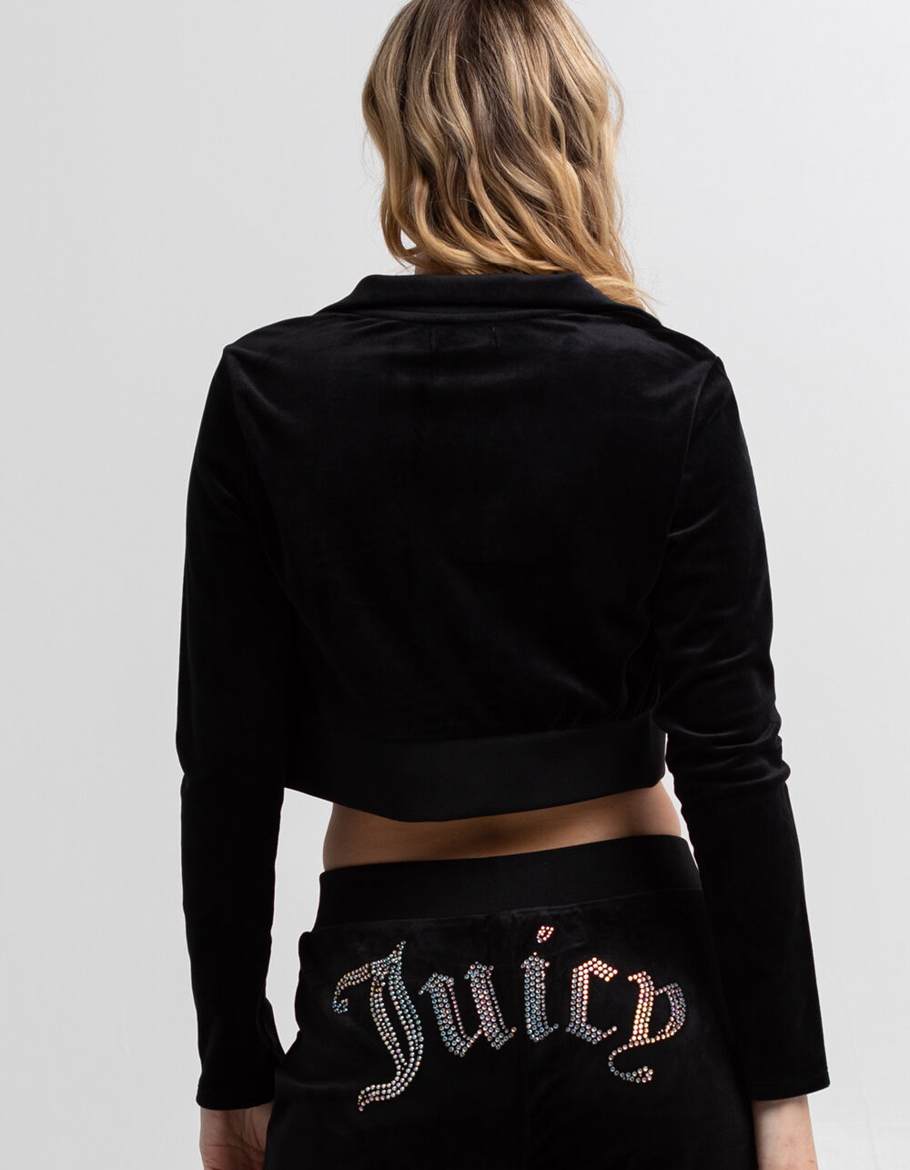 JUICY COUTURE Bling Womens Velour Cropped Track Jacket - BLACK | Tillys