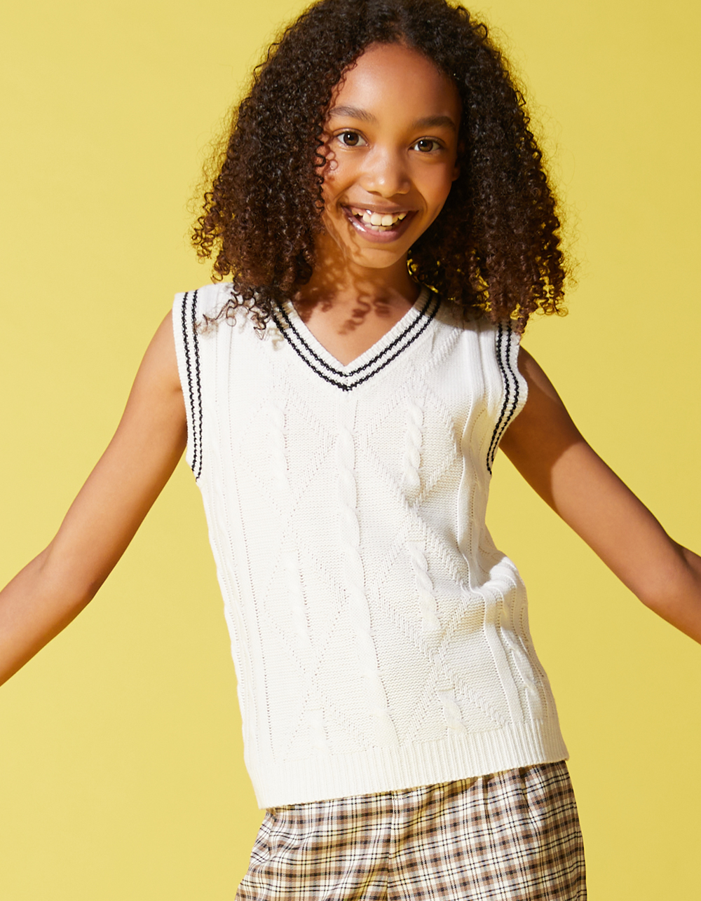 RSQ Girls Oversized Cable Knit Varsity Vest - CREAM | Tillys