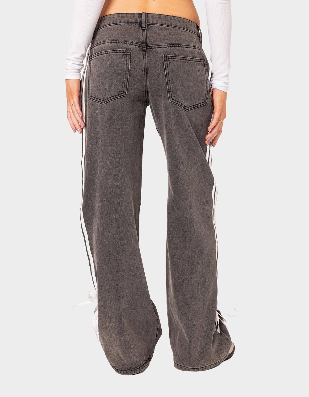 EDIKTED Washed Low Rise Ribbon Jeans - GRAY | Tillys