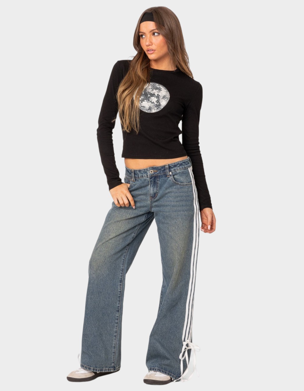 EDIKTED Washed Low Rise Ribbon Jeans - LIGHT BLUE | Tillys