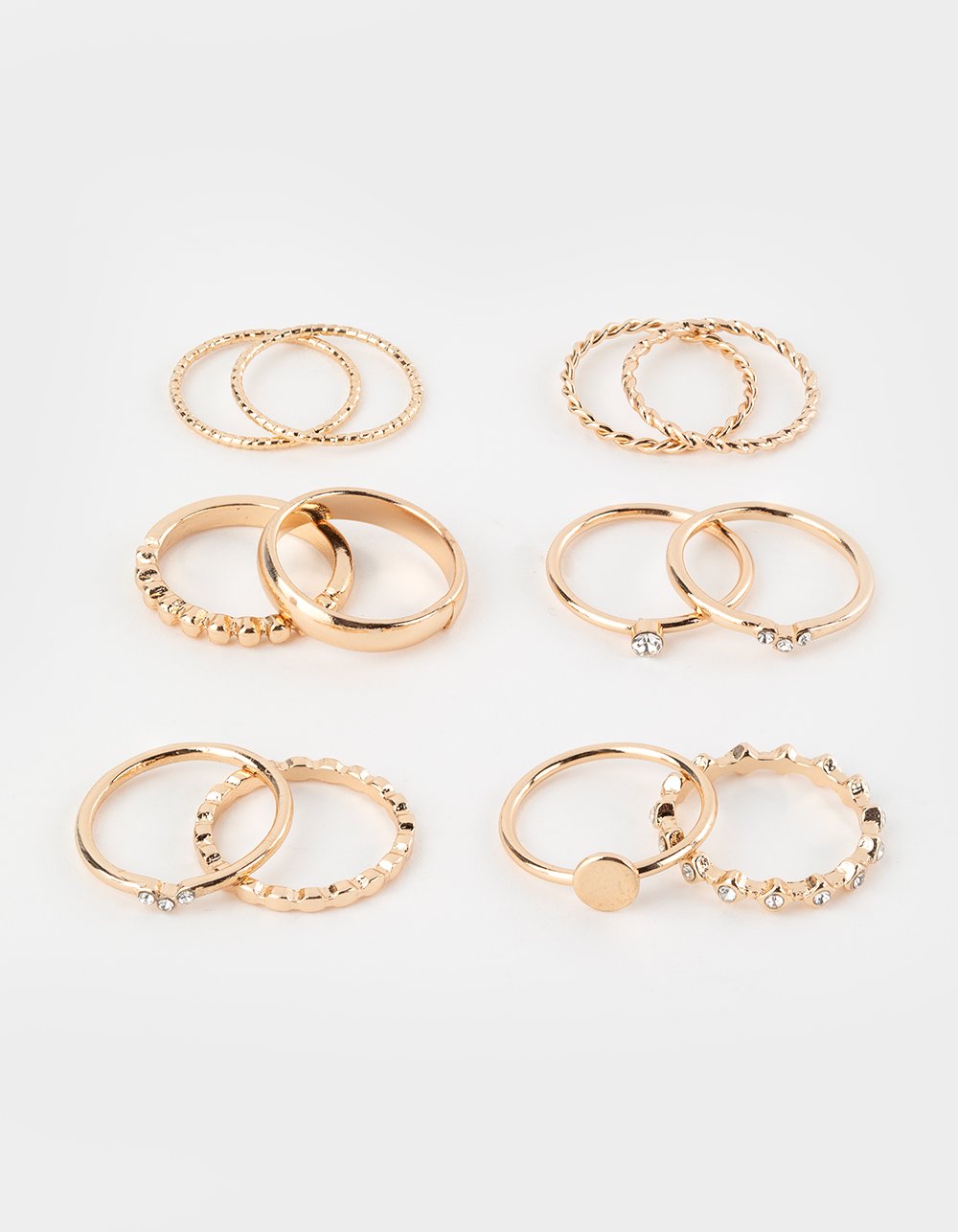 FULL TILT 12 Pack Dainty Rhinestone Ring Set - GOLD | Tillys