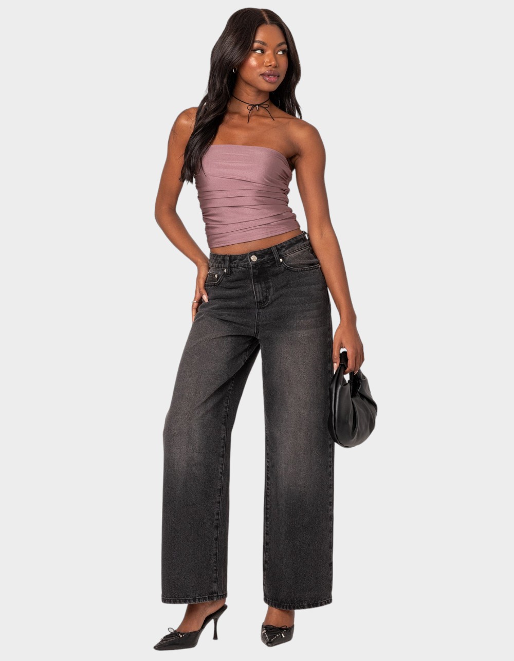 EDIKTED Maxeen Shiny Gathered Tube Top - PURPLE | Tillys