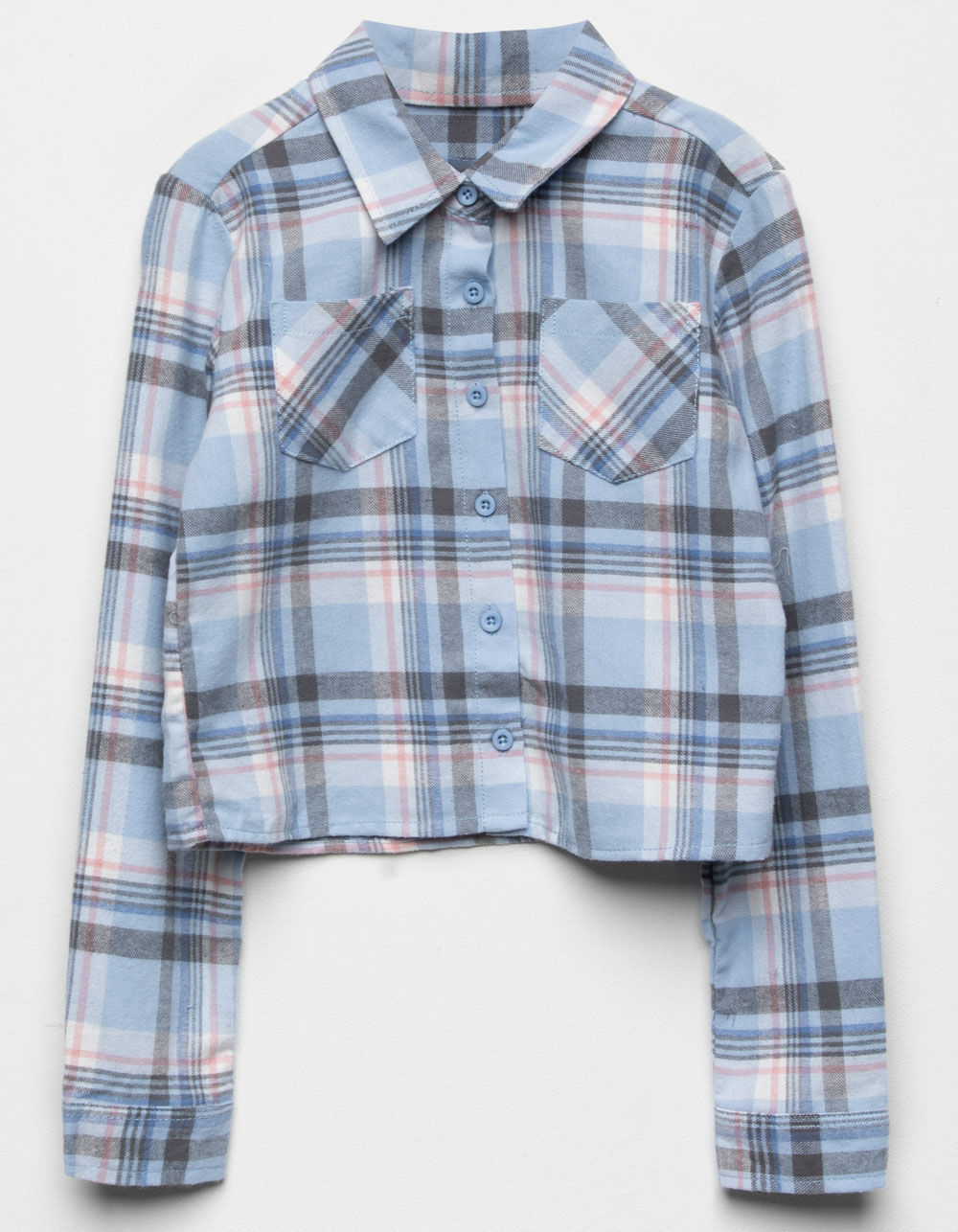 RSQ Cropped Plaid Girls Flannel Shirt - BLUE COMBO | Tillys