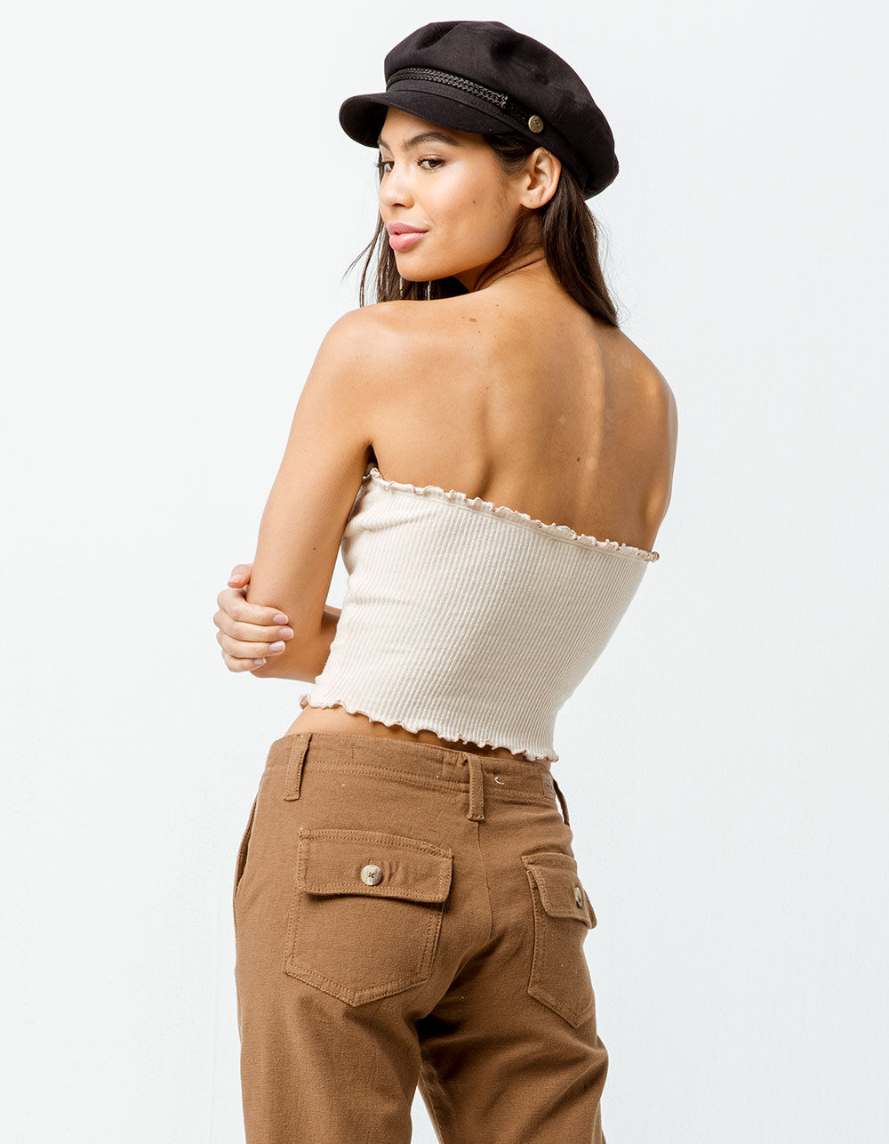 SKY AND SPARROW Ribbed Lettuce Edge Tan Womens Tube Top - TAN | Tillys