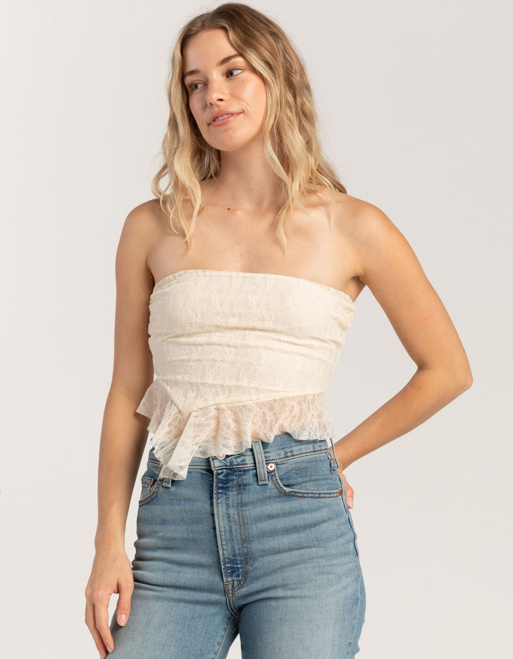 FULL TILT Lace Ruffle Womens Tube Top - IVORY | Tillys