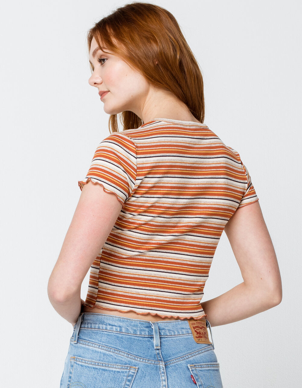 SKY AND SPARROW Stripe Womens Rust Baby Tee - RUST | Tillys