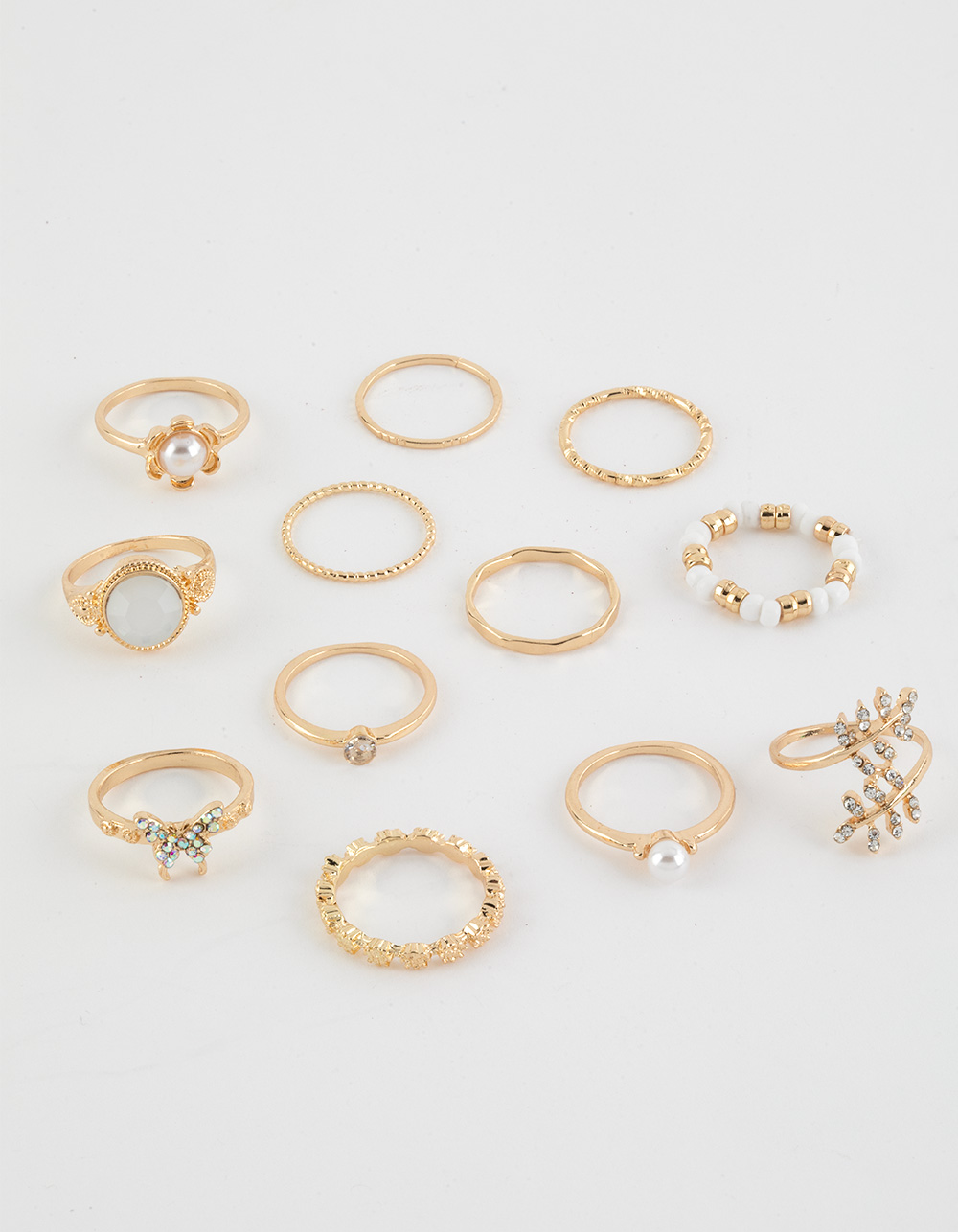 FULL TILT 12 Pack Pearl Beaded Dainty Ring Set - GOLD | Tillys